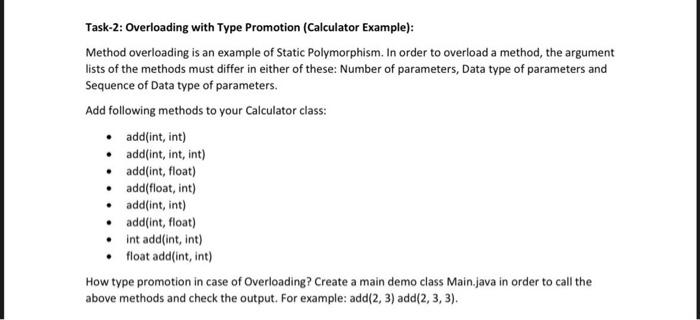 Solved Task-2: Overloading with Type Promotion (Calculator | Chegg.com