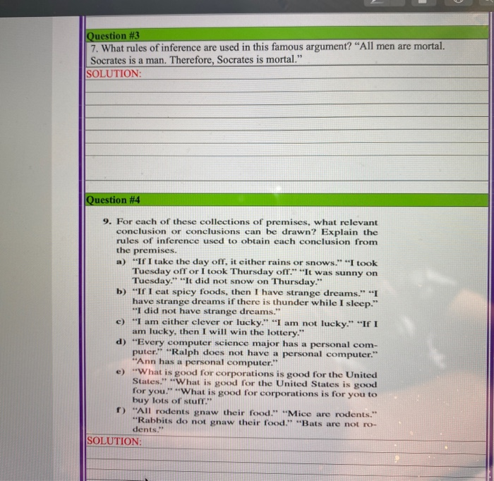 Solved Question #2 3. What rule of inference is used in each | Chegg.com