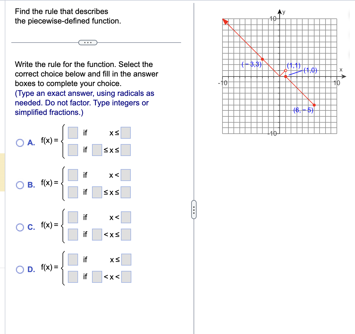 Solved Find the rule that describesthe piecewise-defined | Chegg.com