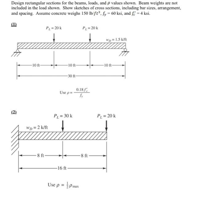 Solved Design rectangular sections for the beams, loads, and | Chegg.com