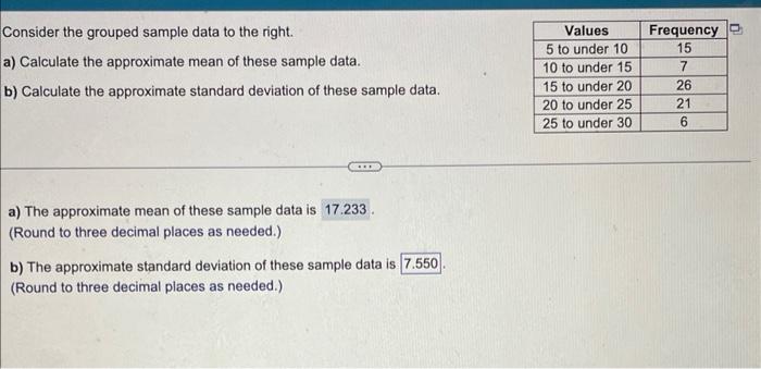 Solved Consider the grouped sample data to the right. a) | Chegg.com