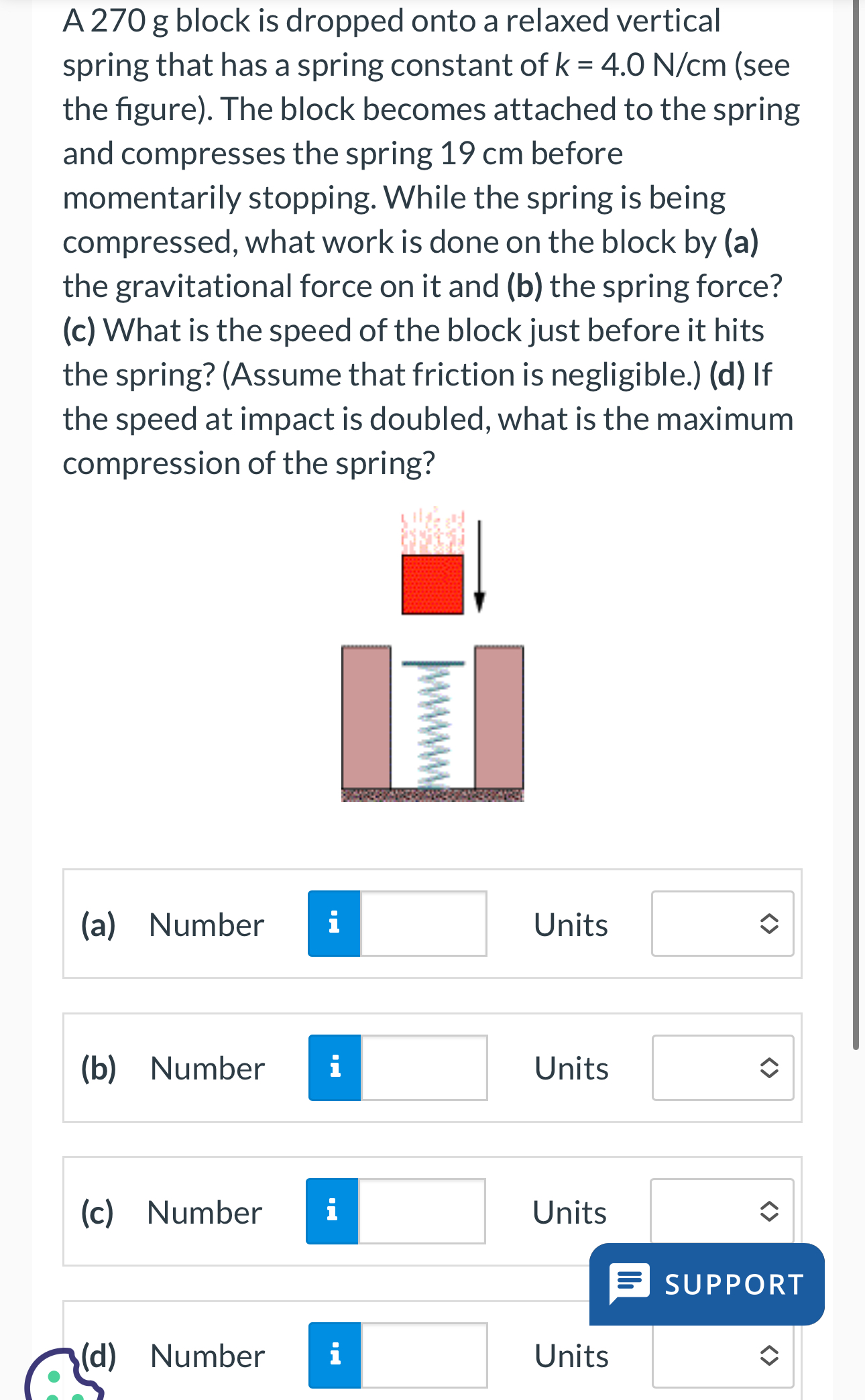 Solved A 270g ﻿block is dropped onto a relaxed vertical | Chegg.com