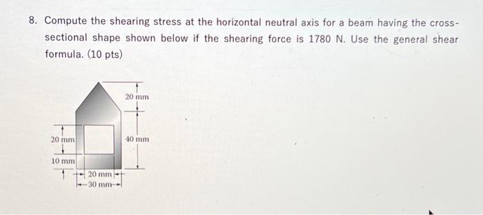 Solved 9. Compute the shearing stress at the horizontal | Chegg.com