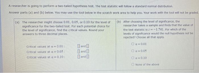 Solved A researcher is going to perform a two-tailed | Chegg.com