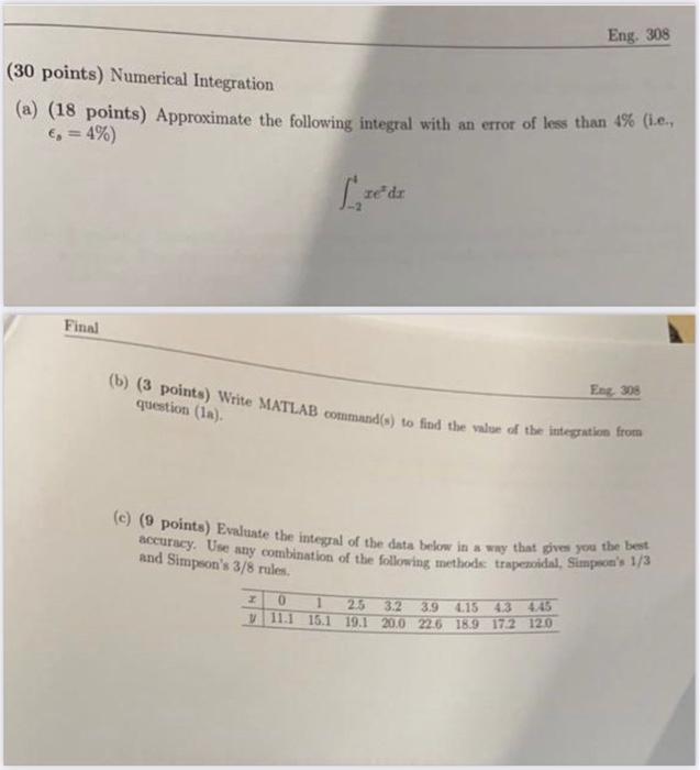 Solved 30 points) Numerical Integration (a) (18 points) | Chegg.com Solved 30 points) Numerical Integration (a) (18 points) | Chegg.com