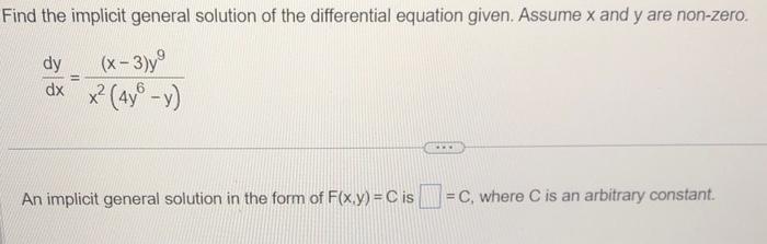 Solved Find the implicit general solution of the | Chegg.com
