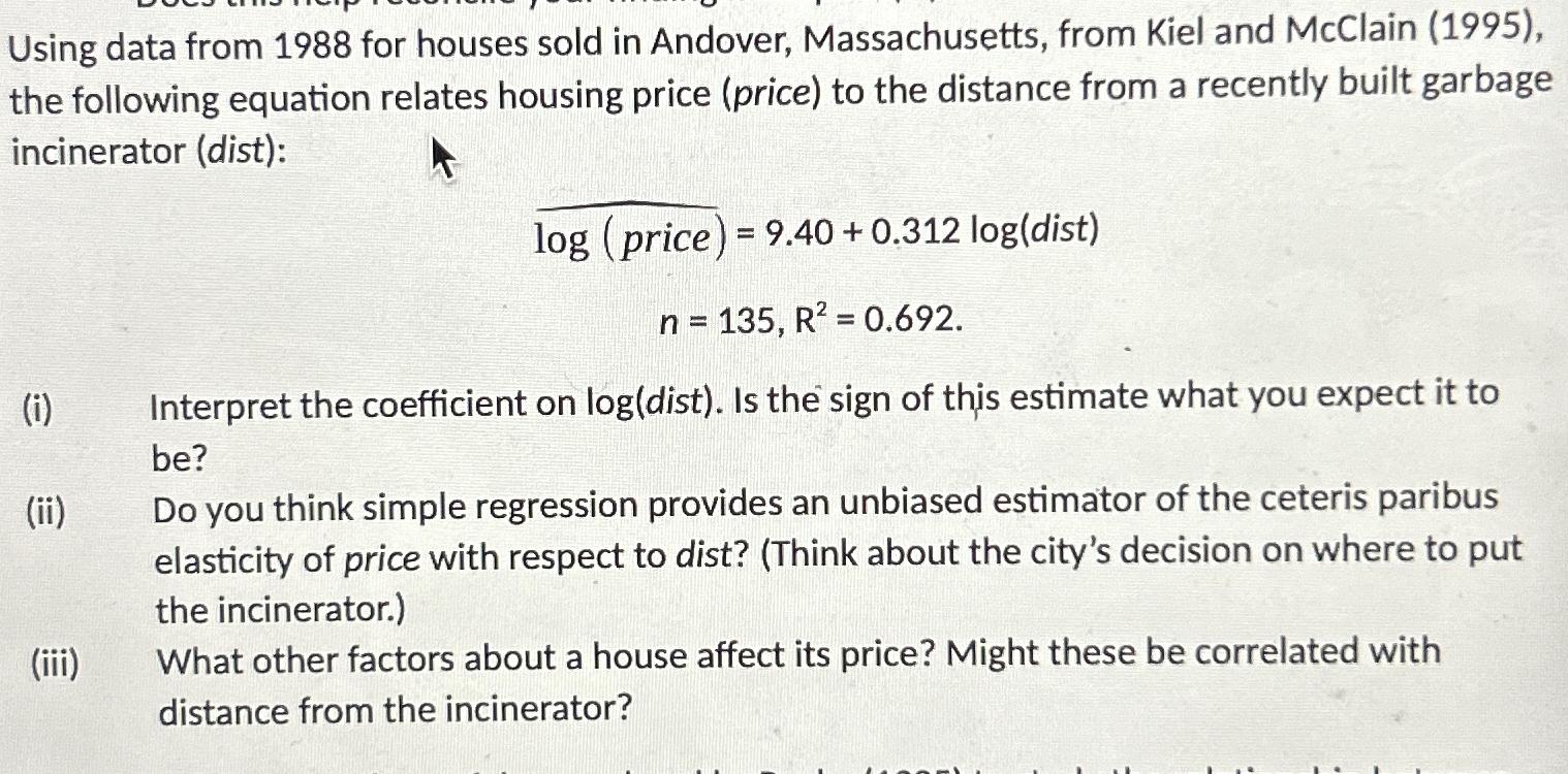 Solved Using Data From 1988 ﻿for Houses Sold In Andover 
