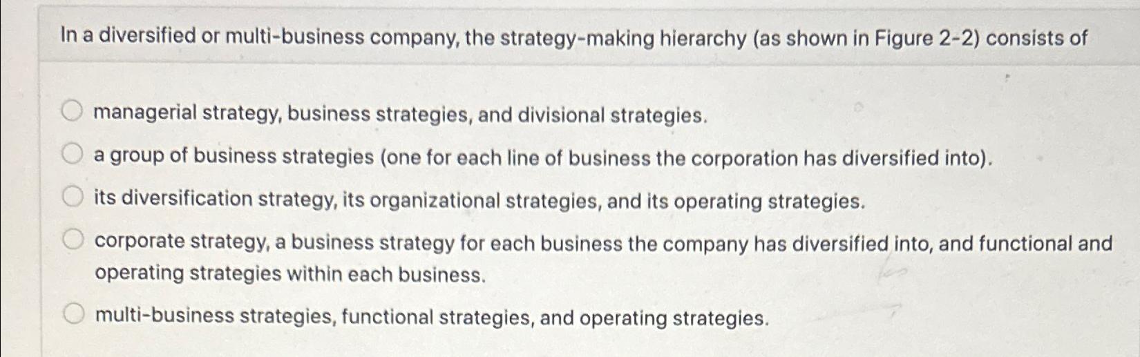 Solved In a diversified or multi-business company, the | Chegg.com