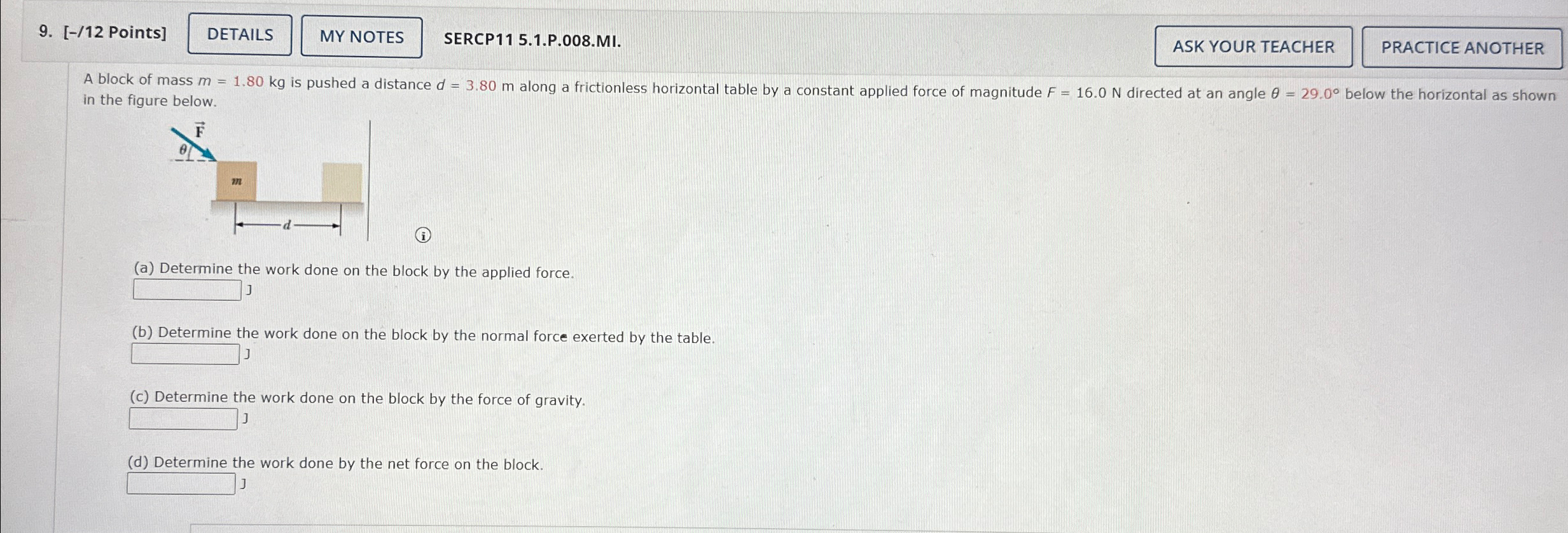 Solved [-/12 ﻿Points] ﻿SERCP11 5.1.P.008.MI.A block of | Chegg.com
