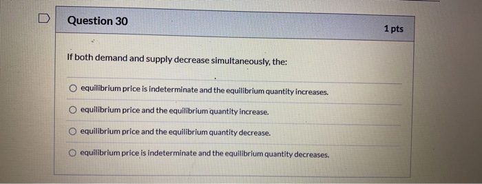 Solved Question 30 1 pts If both demand and supply decrease | Chegg.com