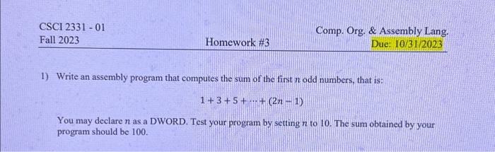 Solved 1 Write An Assembly Program That Computes The Sum Of 6617