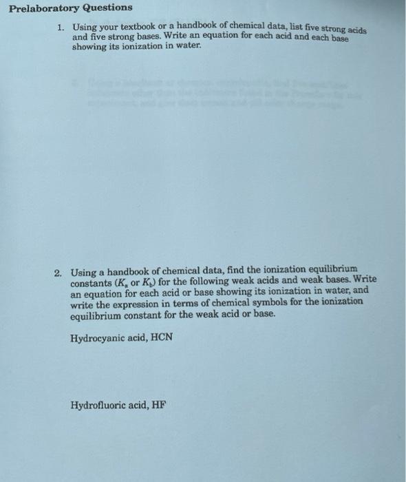 Solved Prelaboratory Questions 1. Using your textbook or a | Chegg.com