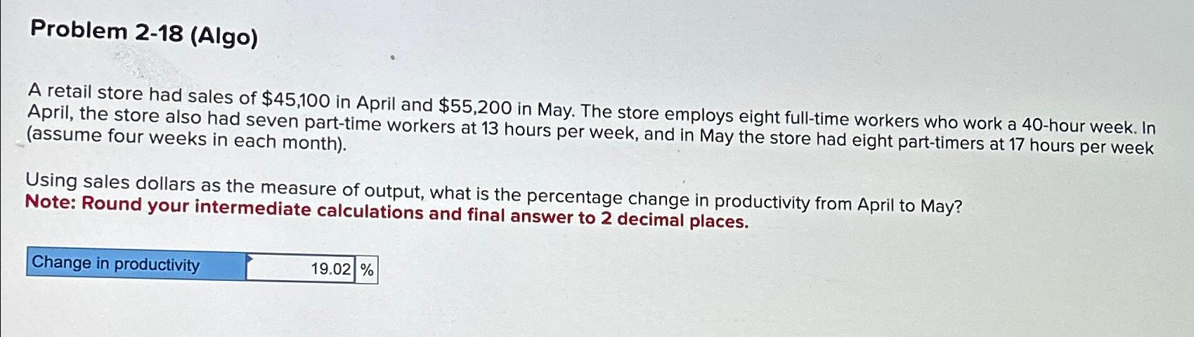 Solved Problem 2-18 (Algo)A retail store had sales of | Chegg.com Solved Problem 2-18 (Algo)A retail store had sales of | Chegg.com