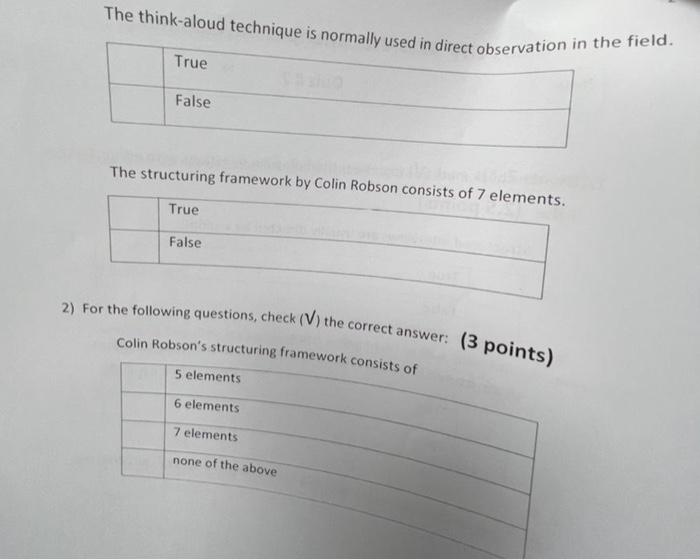Solved 1) Use the check mark (V) to answer the following | Chegg.com