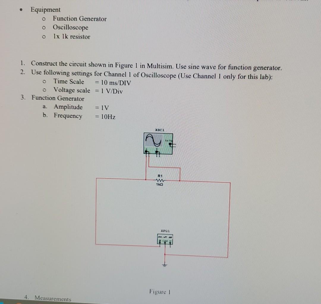 Solved Equipment Function Generator o Oscilloscope lx Ik | Chegg.com