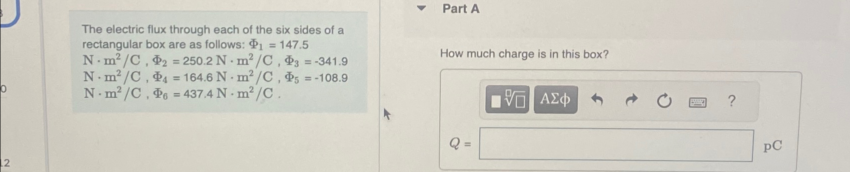 Solved Part AThe electric flux through each of the six sides | Chegg.com