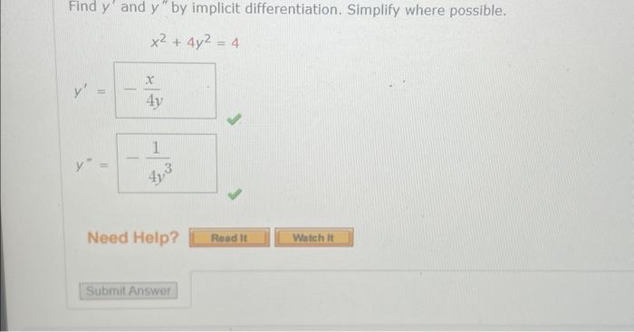 Solved Find y′′ by implicit differentiation. | Chegg.com
