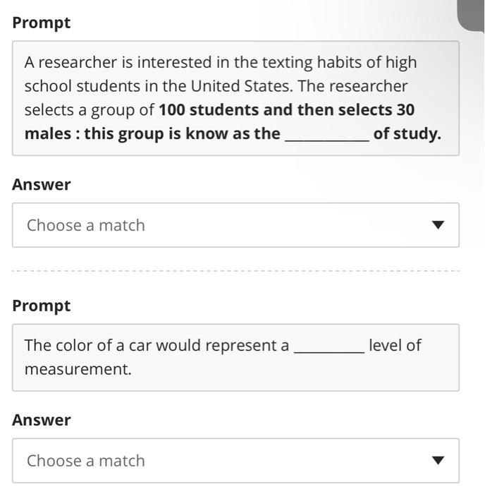 Solved Match the questions to the correct answers below: | Chegg.com