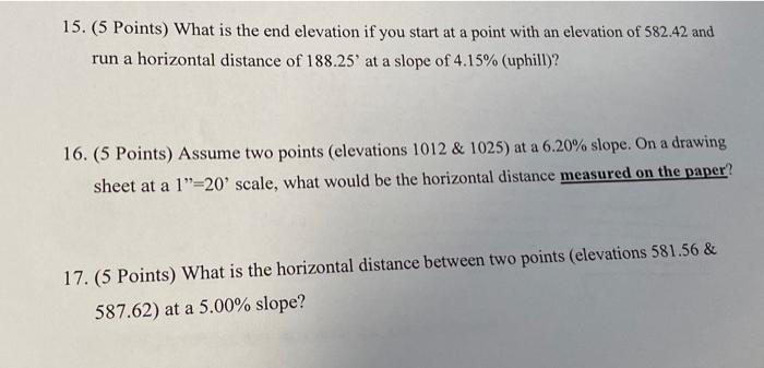 Solved 15. (5 Points) What is the end elevation if you start | Chegg.com