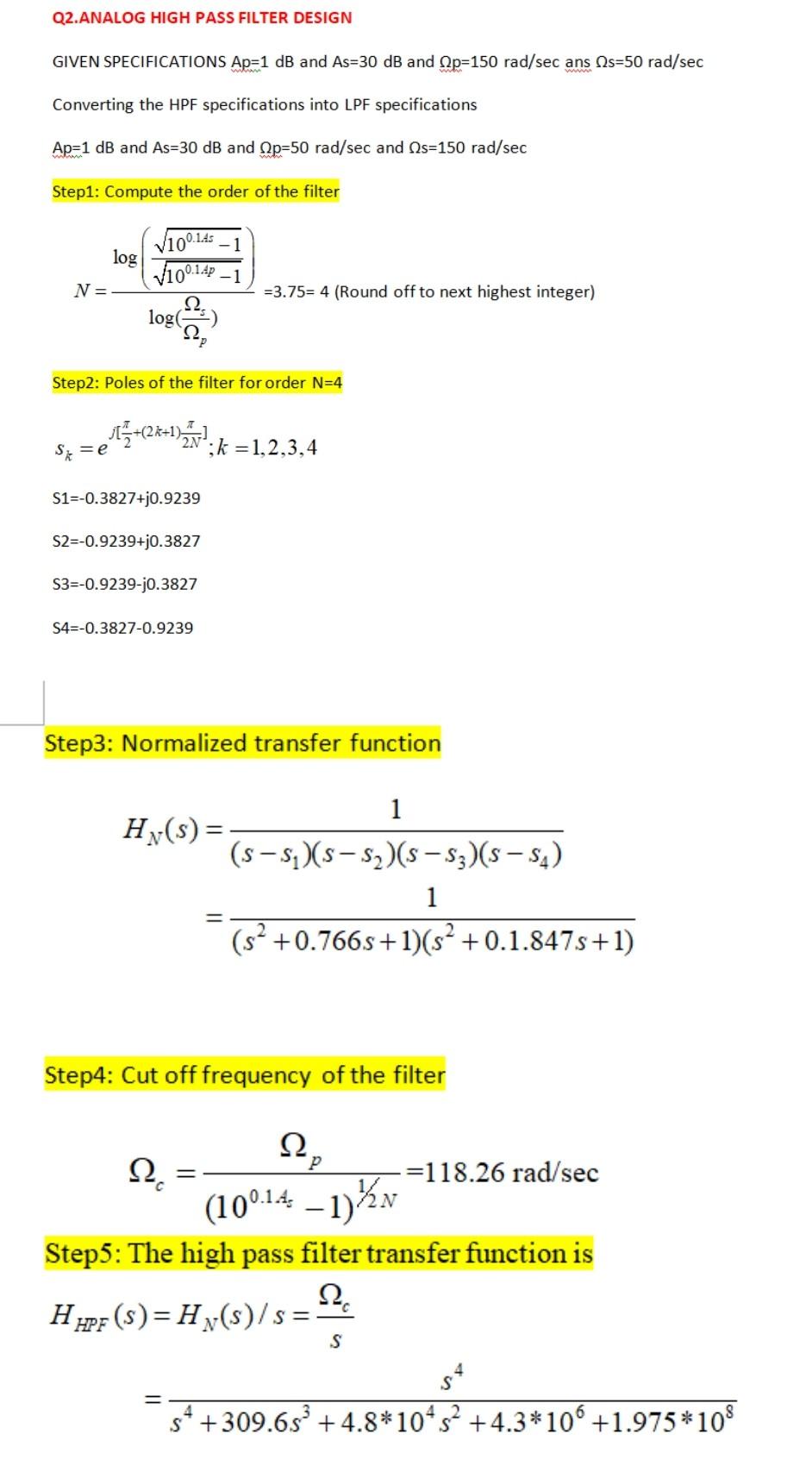Solved Q3- Design a Analog BPF filter to satisfy the set of | Chegg.com
