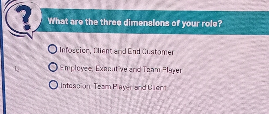 Solved What are the three dimensions of your role?Infoscion, | Chegg.com