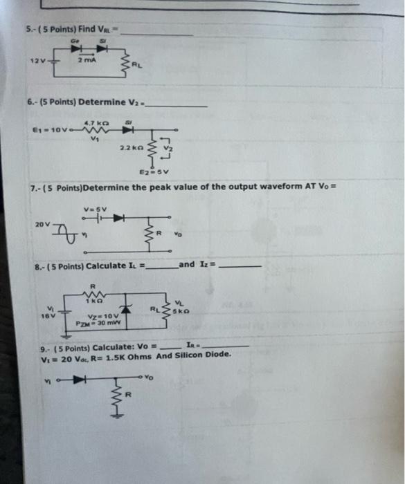 5. −(5 Points) Find Vnx= 6. (5 Points) Determine V2= | Chegg.com