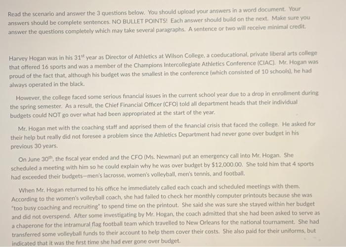 Solved Read the scenario and answer the 3 questions below. | Chegg.com