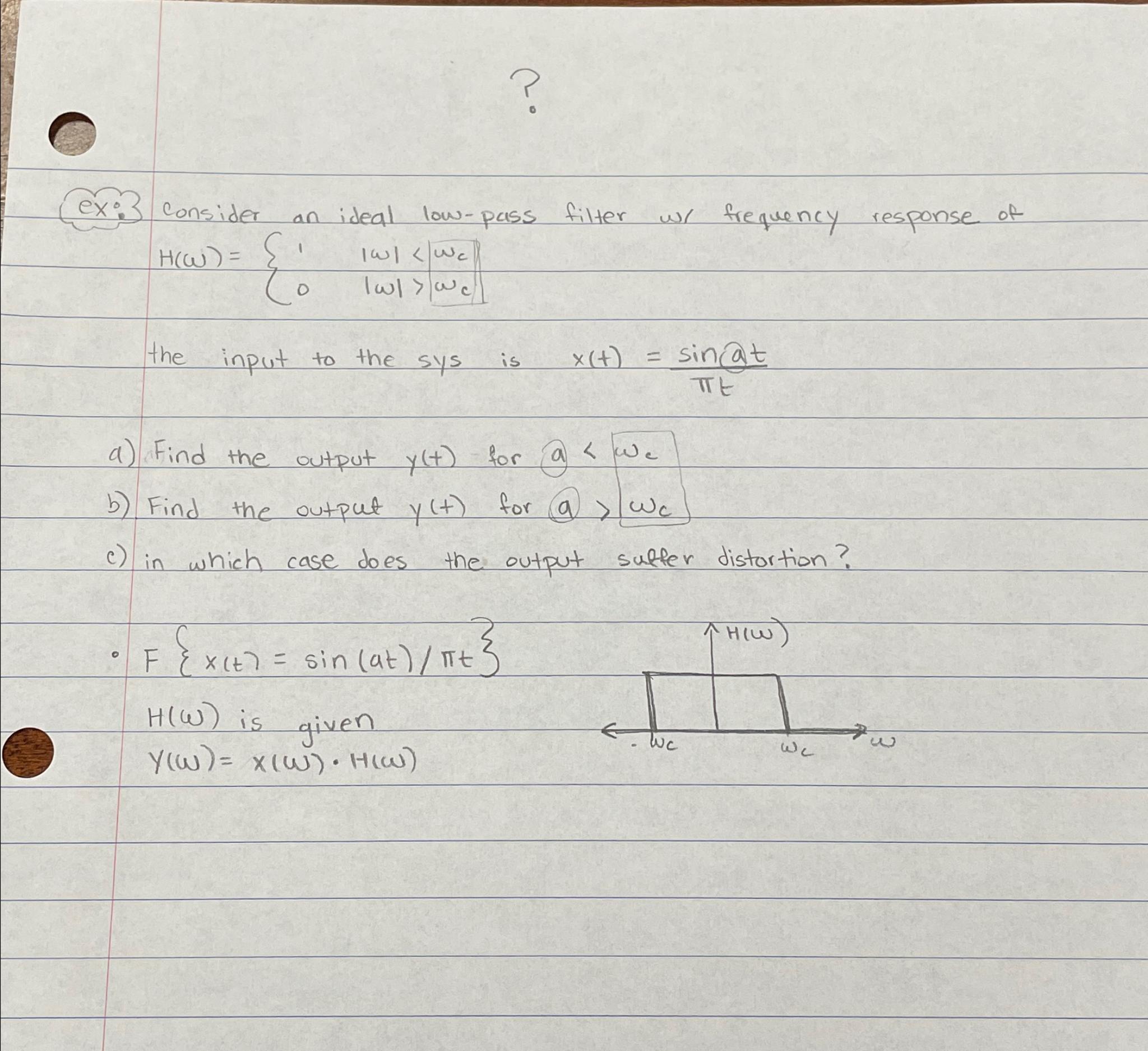 Solved ex: consider an ideal low-pass filter w/ ﻿frequency | Chegg.com