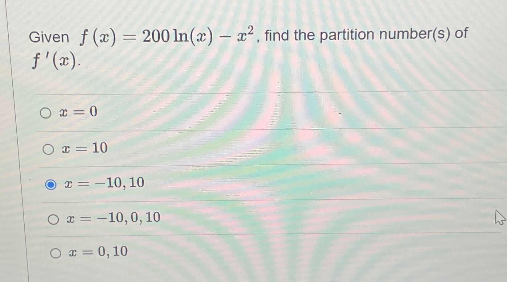 Solved Given f(x)=200ln(x)-x2, ﻿find the partition number(s) | Chegg.com
