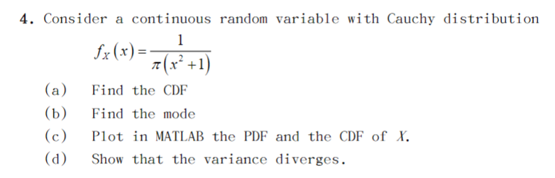 Consider a continuous random variable with Cauchy | Chegg.com