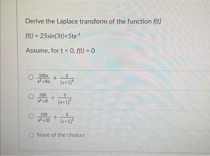 Solved Derive the Laplace transform of the function f(t) | Chegg.com