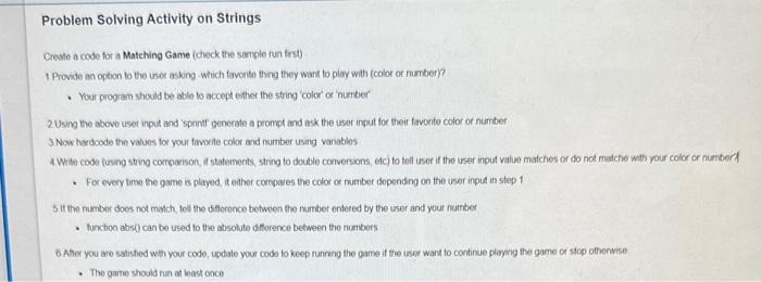 Solved Problem Solving Activity on Strings Creale a code for | Chegg.com