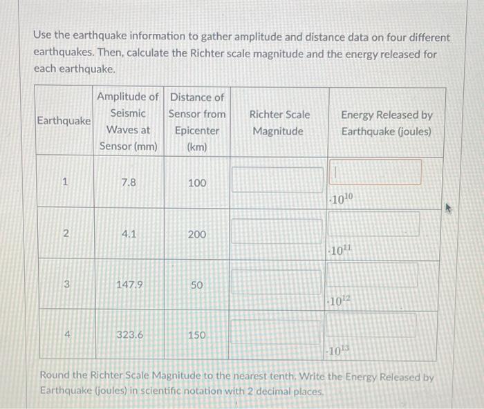 Solved Use the earthquake information to gather amplitude | Chegg.com