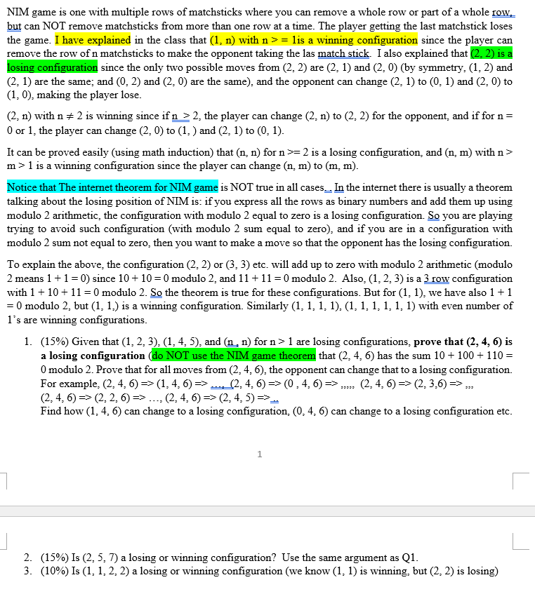 Solved NIM game is one with multiple rows of matchsticks | Chegg.com