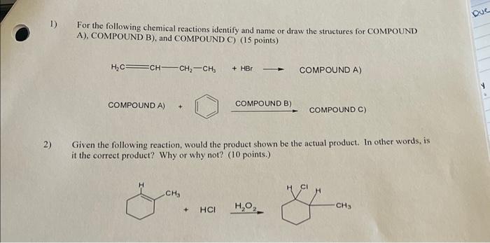 Solved 1) 2) For the following chemical reactions identify | Chegg.com