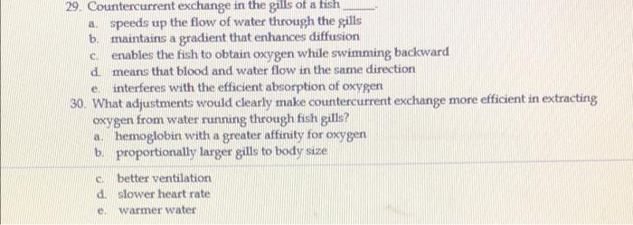 Solved b 29. Countercurrent exchange in the gills of a fish | Chegg.com