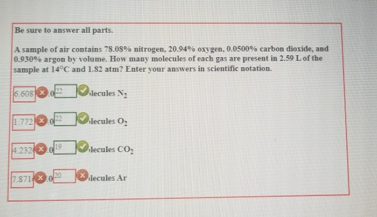 Solved Be sure to answer all parts. A sample of air contains | Chegg.com