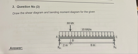 Solved Question No (3)Draw the shear diagram and bending | Chegg.com