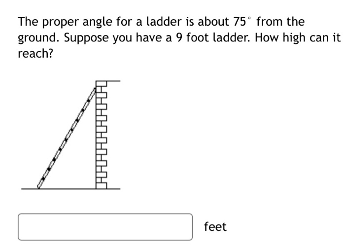 Solved The proper angle for a ladder is about 75° from the | Chegg.com