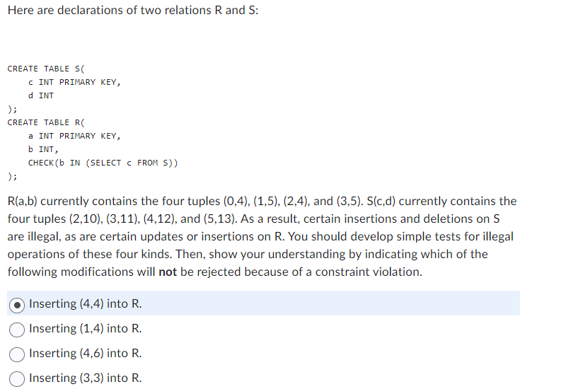 Solved Here are declarations of two relations R ﻿and S | Chegg.com