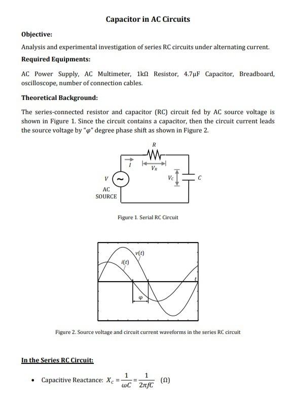 Solved Capacitor in AC Circuits Objective: Analysis and | Chegg.com