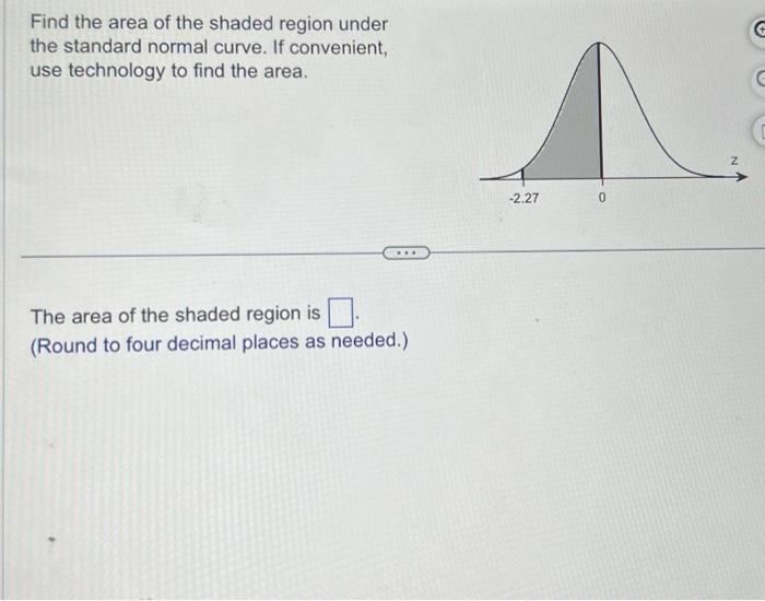 Solved Find the area of the shaded region under the standard | Chegg.com