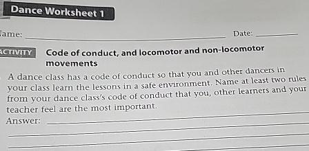 Solved Dance Worksheet 1Date:CTIVITY Code of conduct, and | Chegg.com