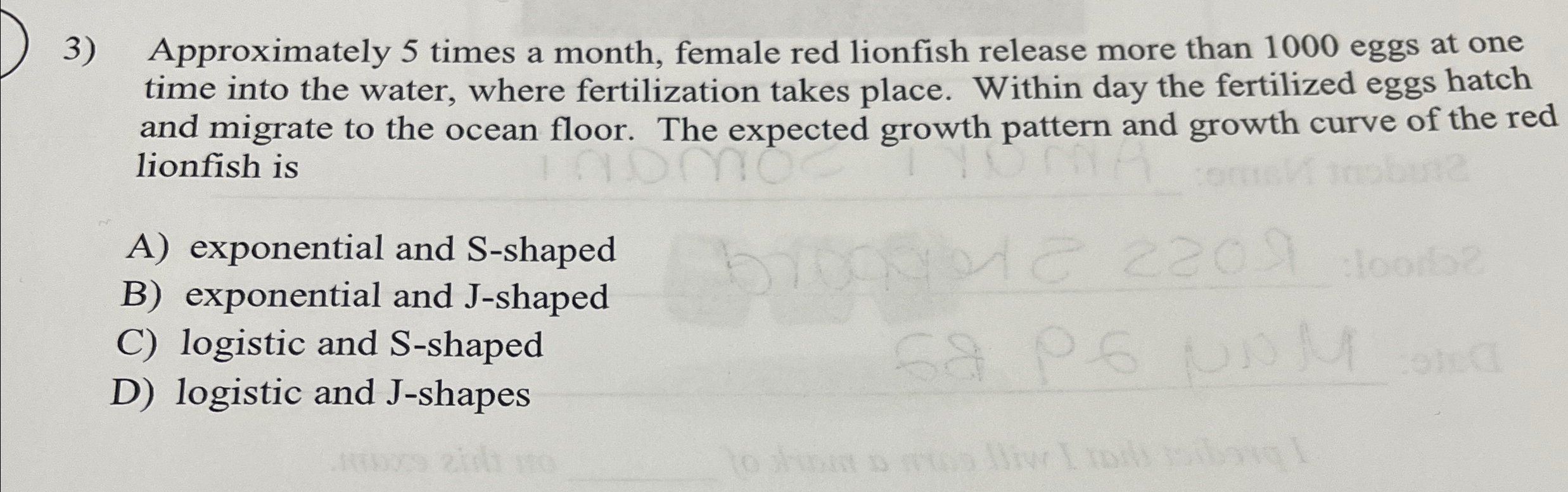 Solved Approximately 5 ﻿times a month, female red lionfish | Chegg.com