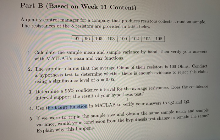 Solved Part B (Based on Week 11 Content) A quality control | Chegg.com