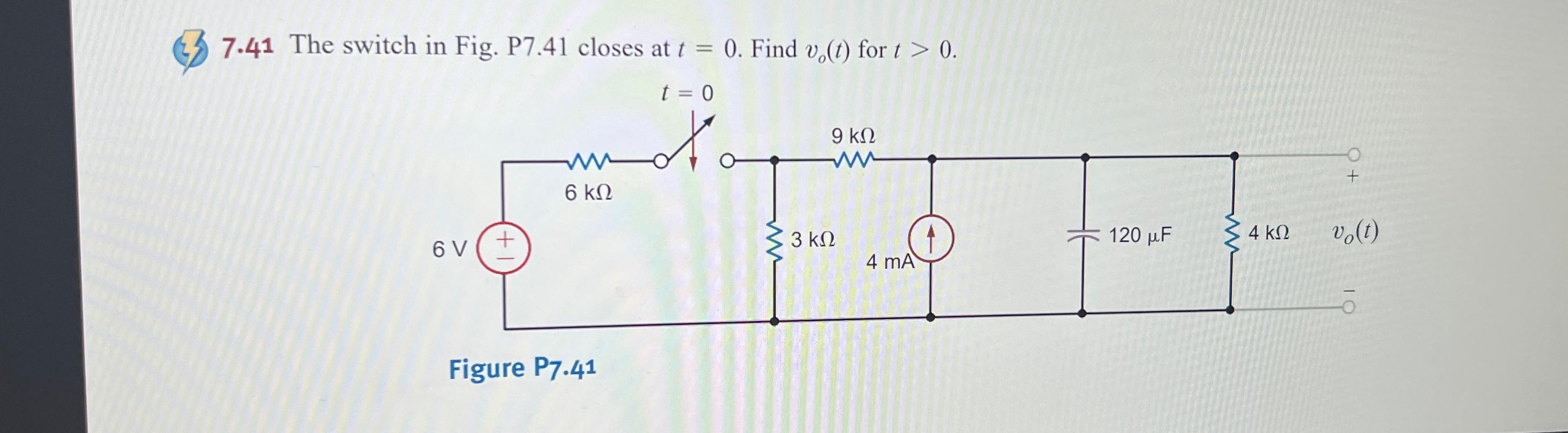 Solved (3) 7.41 ﻿The switch in Fig. P7.41 ﻿closes at t=0. | Chegg.com