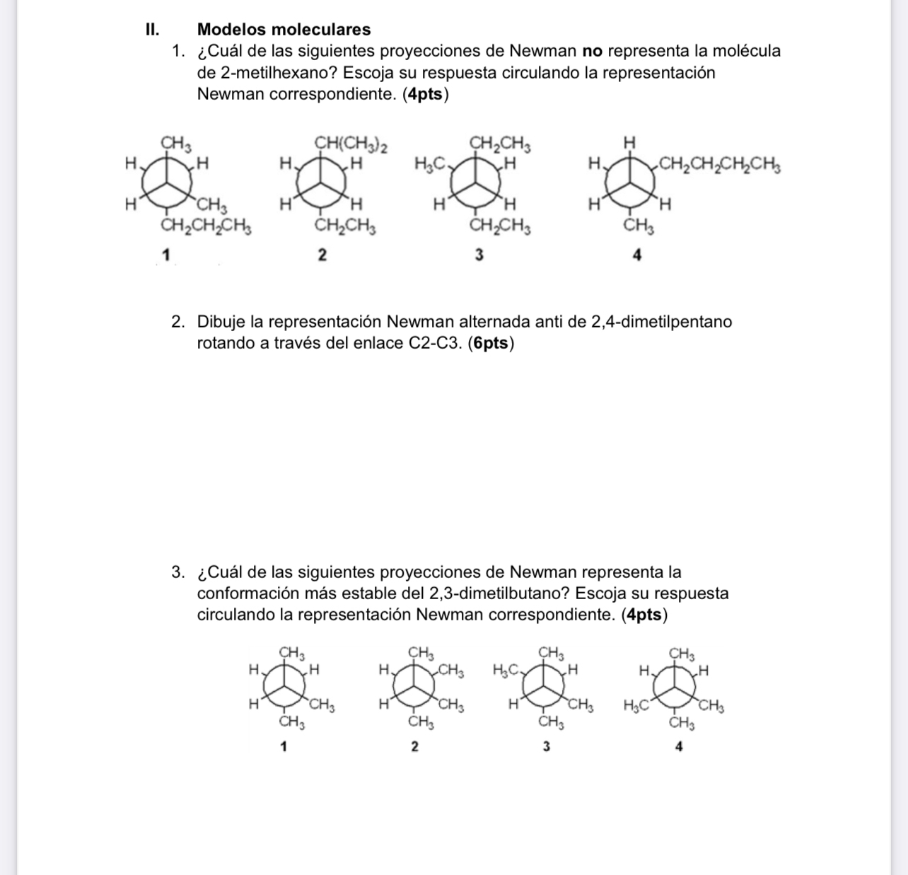 Solved II. ﻿Modelos moleculares¿Cuál de las siguientes | Chegg.com
