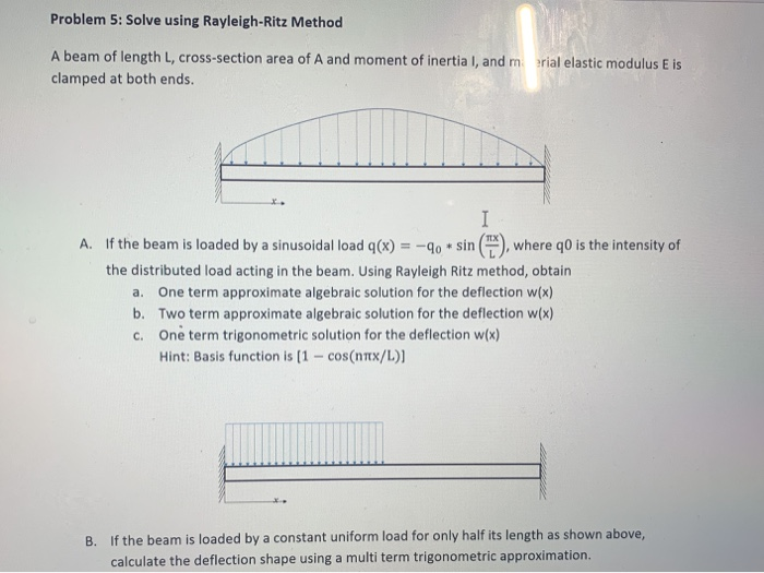 Problem 5: Solve using Rayleigh-Ritz Method A beam of | Chegg.com
