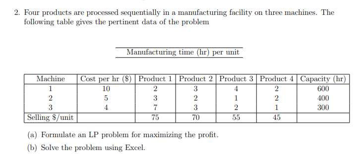Solved 2. ﻿Four products are processed sequentially in a | Chegg.com