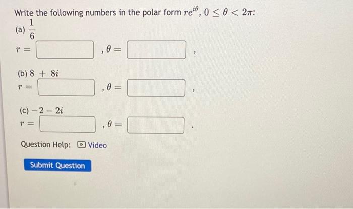 Solved Write the following numbers in the polar form | Chegg.com